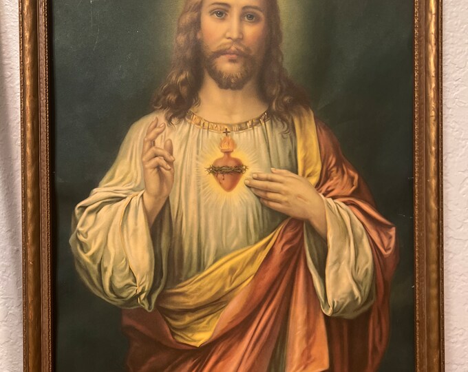 Vintage Print of Jesus in Old Frame - Etsy