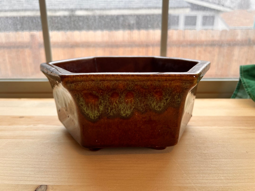 Vintage Haeger Pottery Large Planter 4003 Green and Brown Hexagonal ...