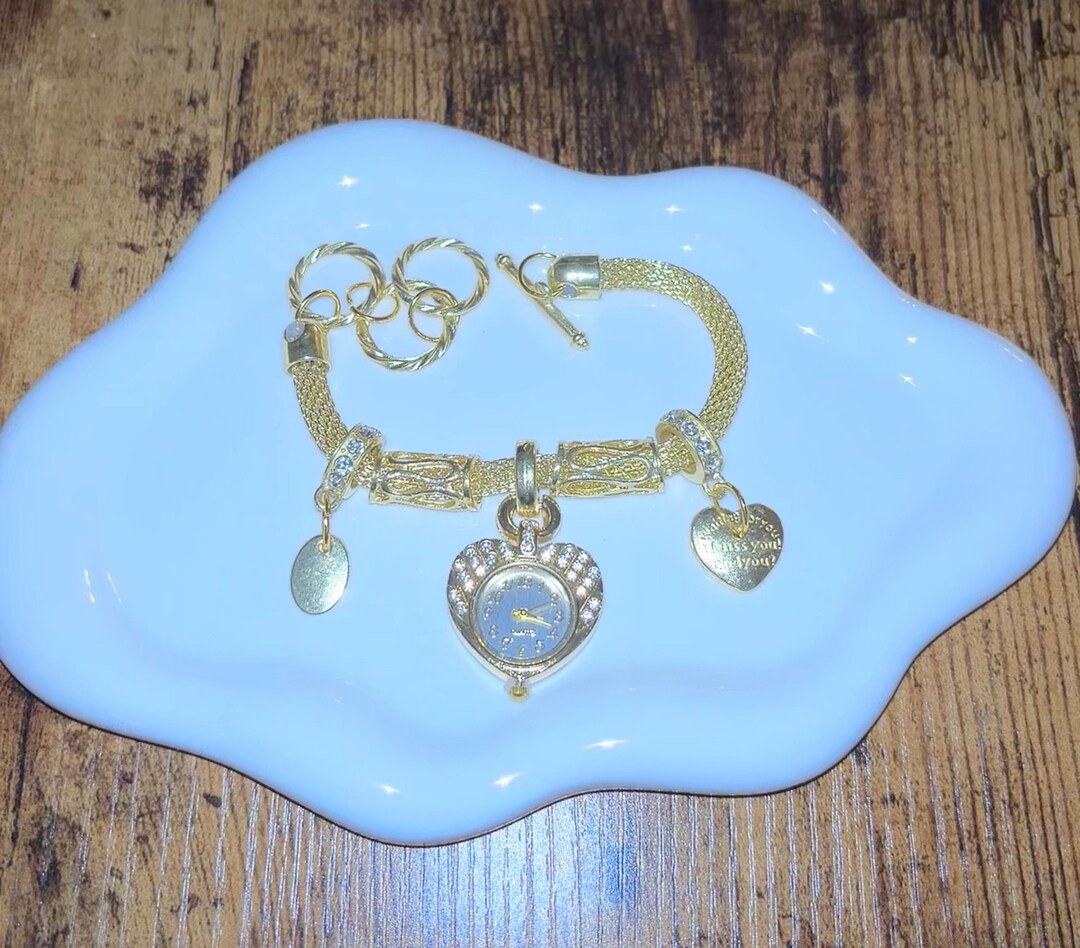Stainless Steel Watch~ Gold Heart Charm Bracelet - Etsy