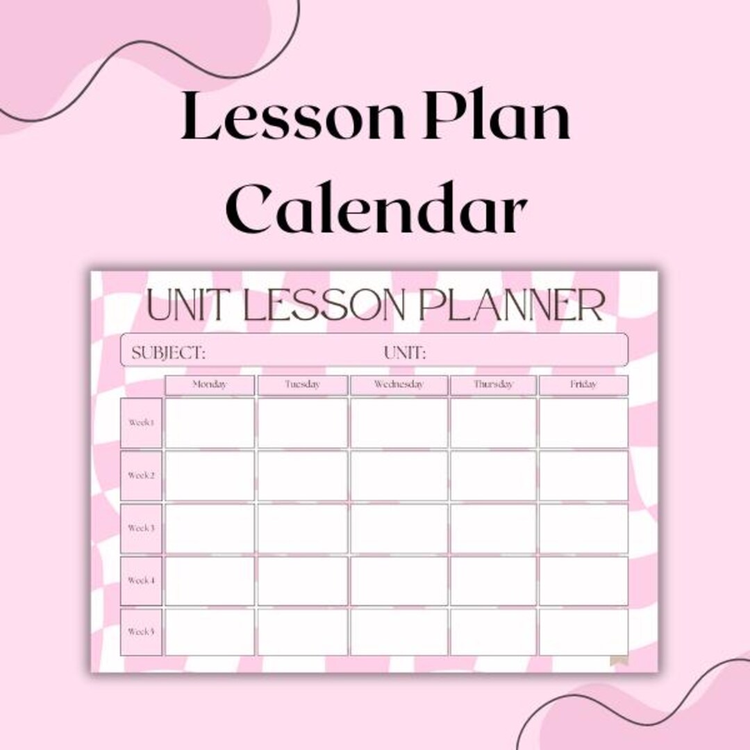 Pink Checkered Lesson Plan Calendar Template for Teachers, Unit Lesson ...