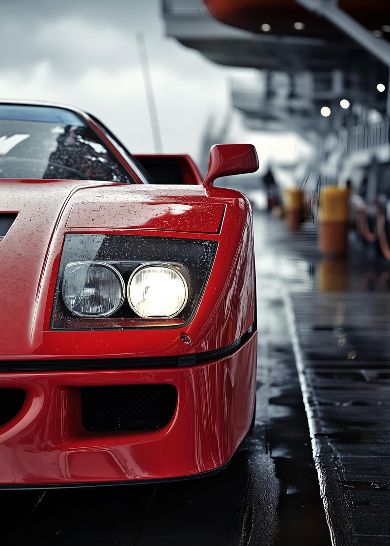 Iconic Ferrari F40: Racing Legend Close-up | Vintage Supercar Poster ...