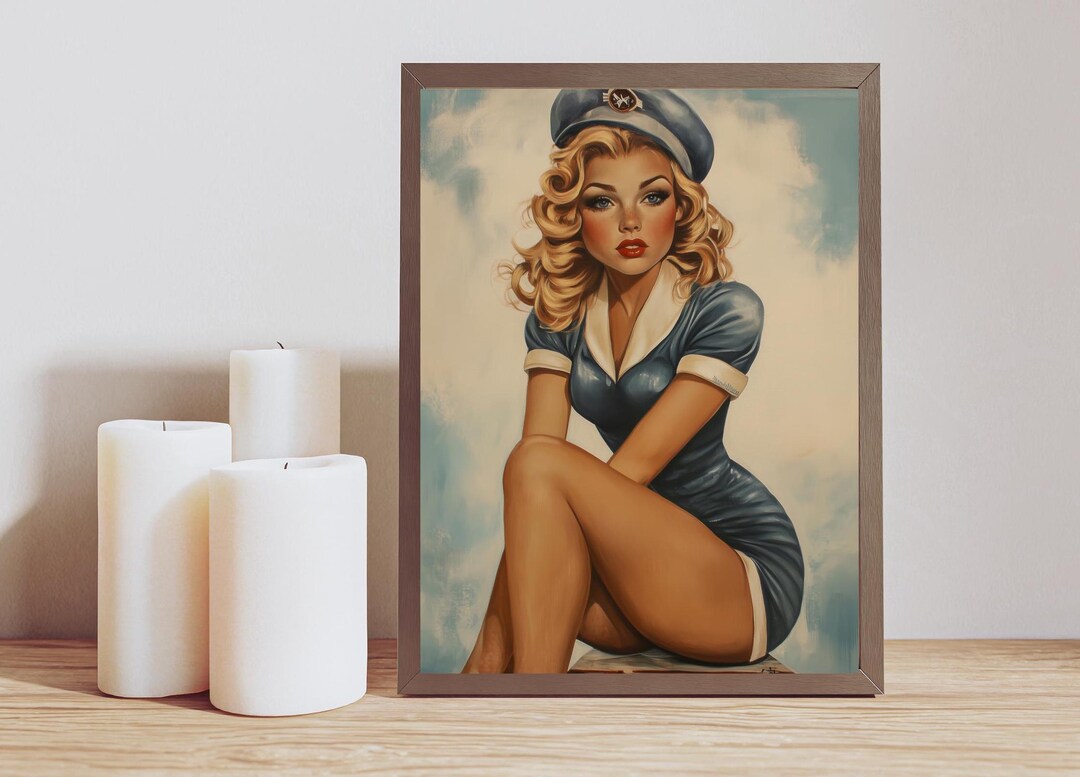 Vintage 1940s Navy Pin-up Girl Art Retro Pinups Girls Photo for Masculine Wall Art Decor Classic ...