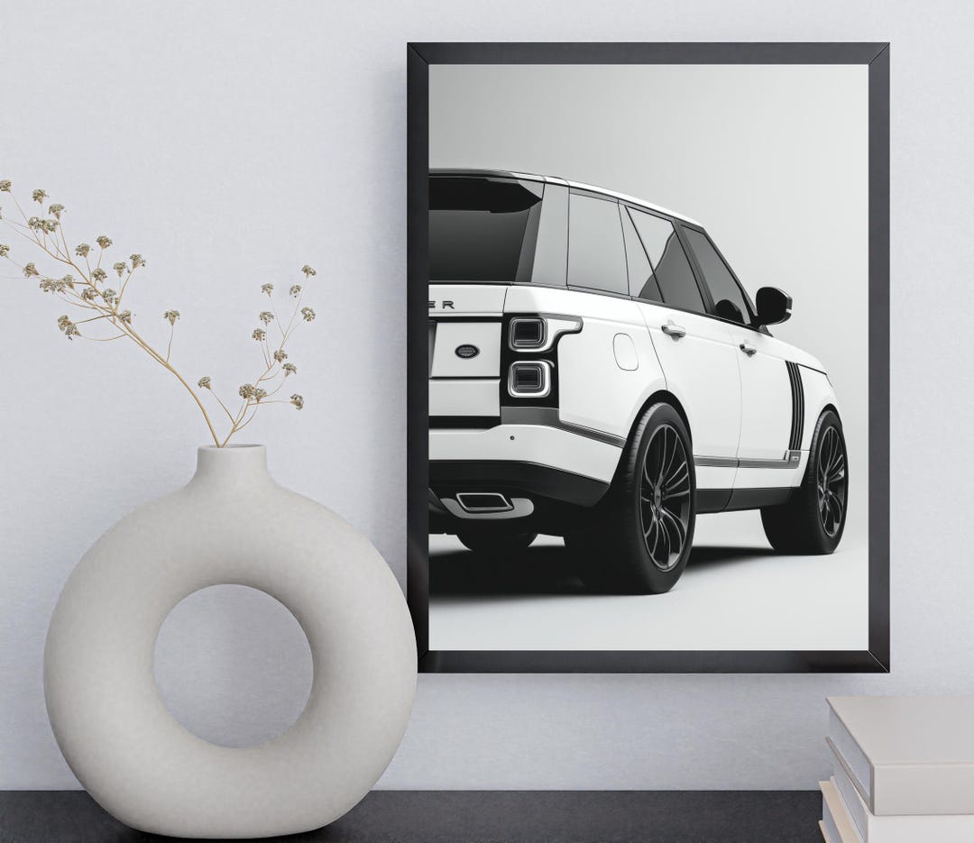 Range Rover Luxury SUV Rear View Modern Wall Art, Black and White Car ...
