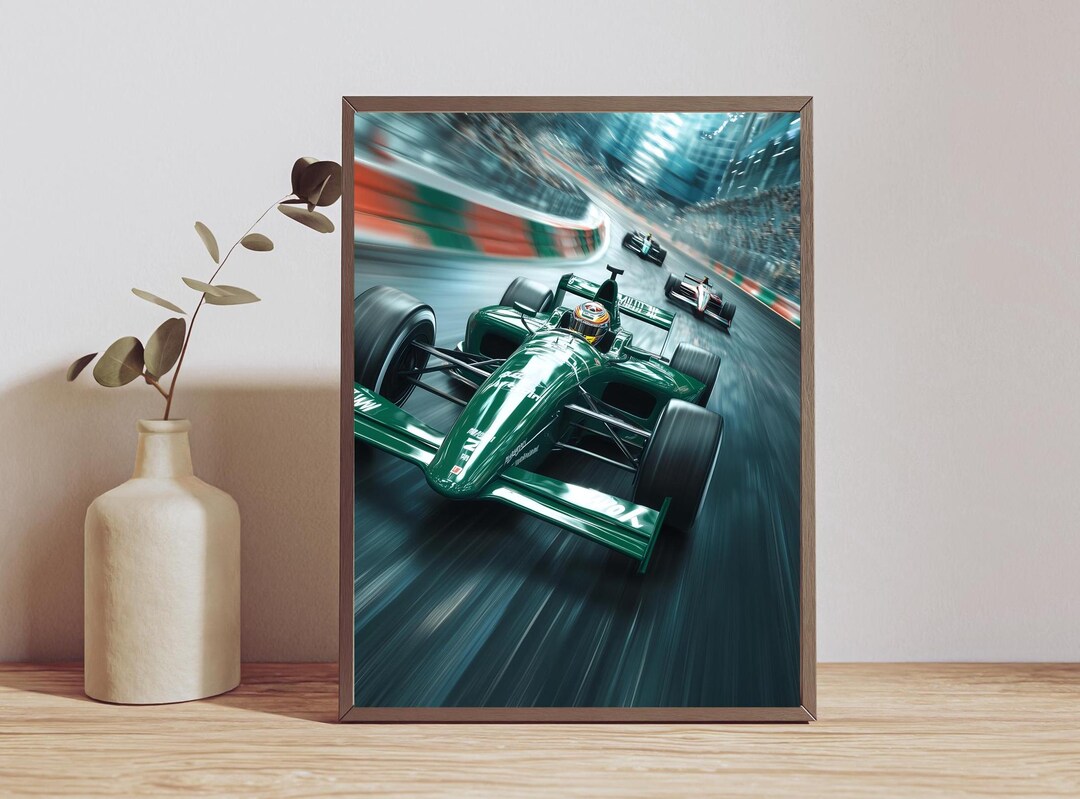 High-speed Green Formula 1 Racing Poster - Dynamic F1 Car Art Print ...