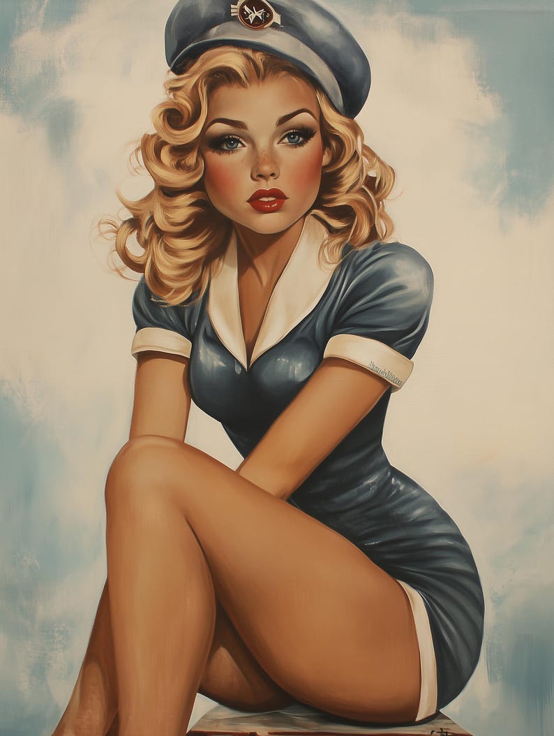 Vintage 1940s Navy Pin-up Girl Art Retro Pinups Girls Photo for Masculine Wall Art Decor Classic ...