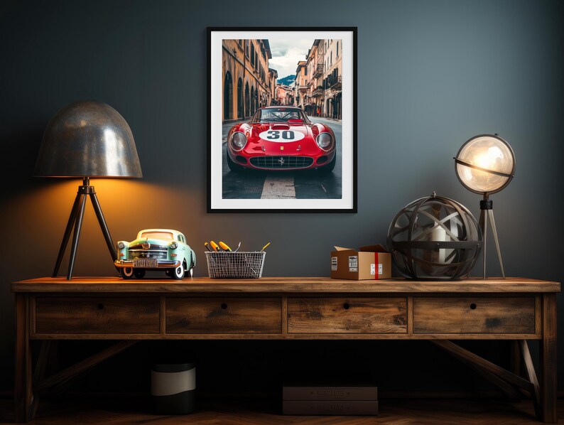 Vintage Ferrari Artwork | Iconic Red Ferrari 250 GTO in Historic ...