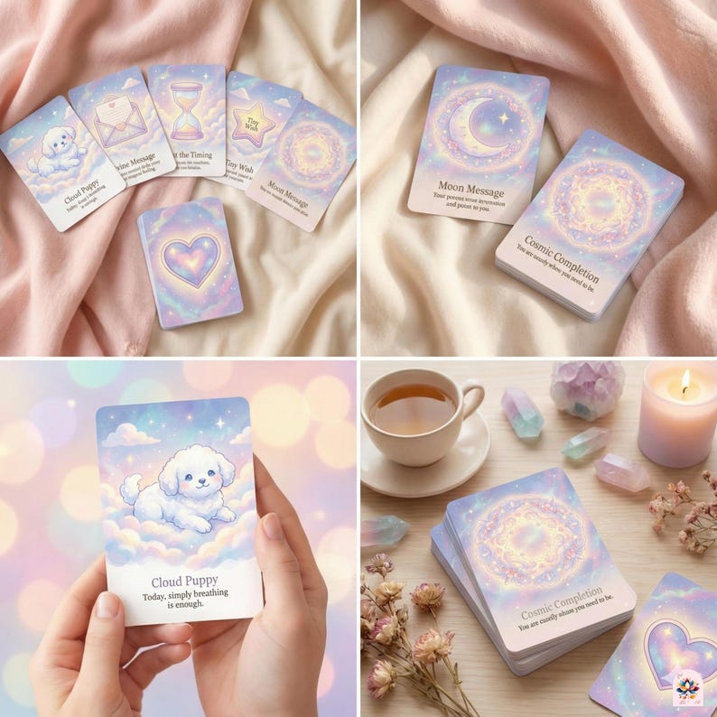 52-card Printable Oracle Deck: Cute Pastel Kawaii Gentle Guidance Cards ...