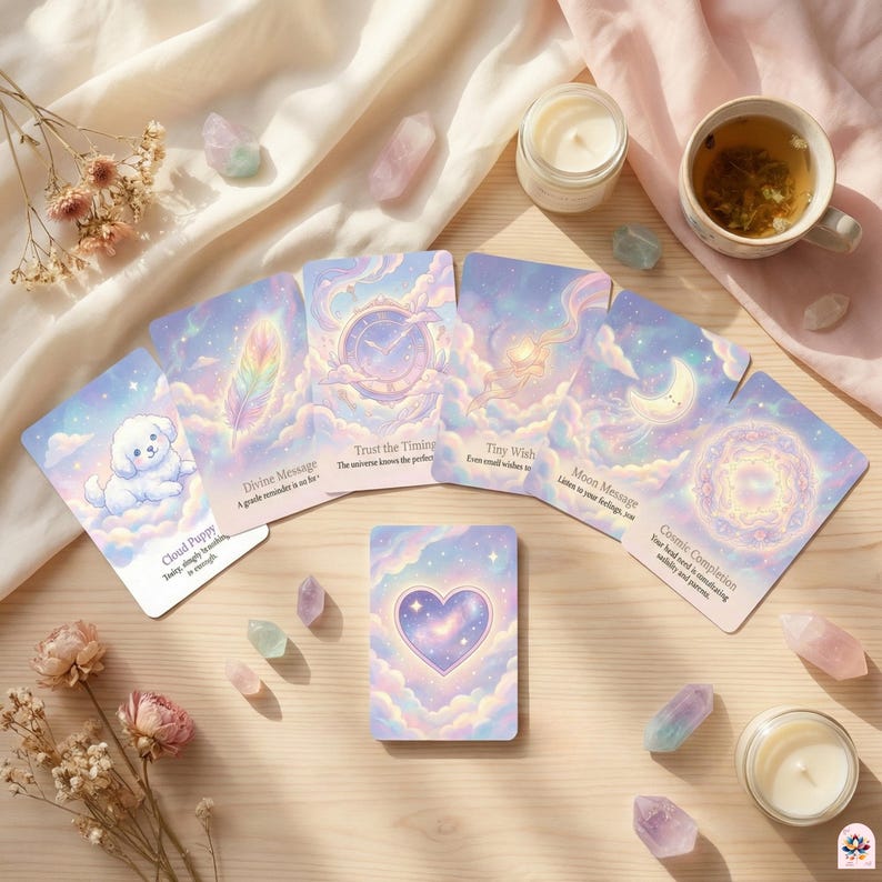 52-card Printable Oracle Deck: Cute Pastel Kawaii Gentle Guidance Cards ...
