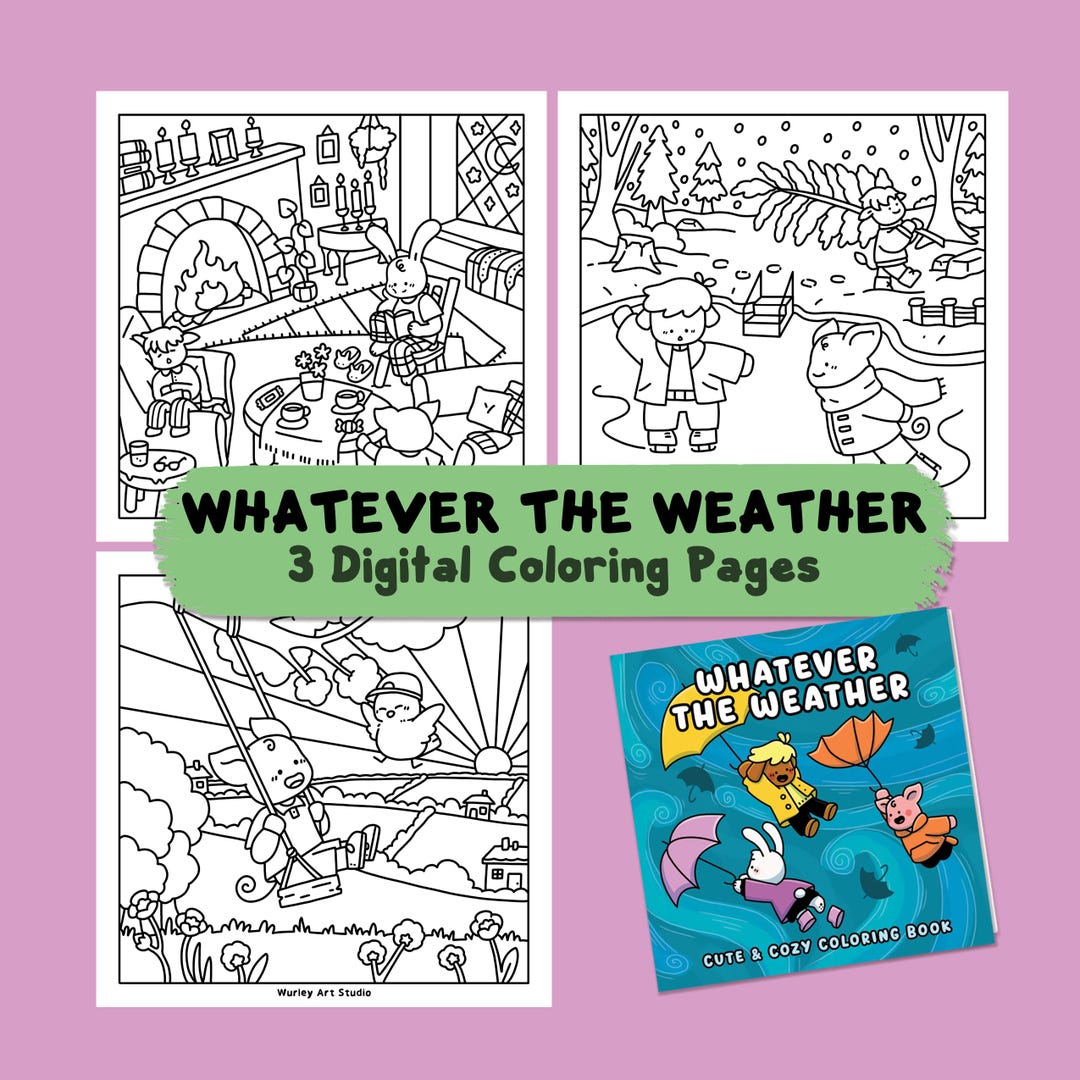 3 Digital Pages From 'whatever the Weather' Coloring Book (digital PDF ...