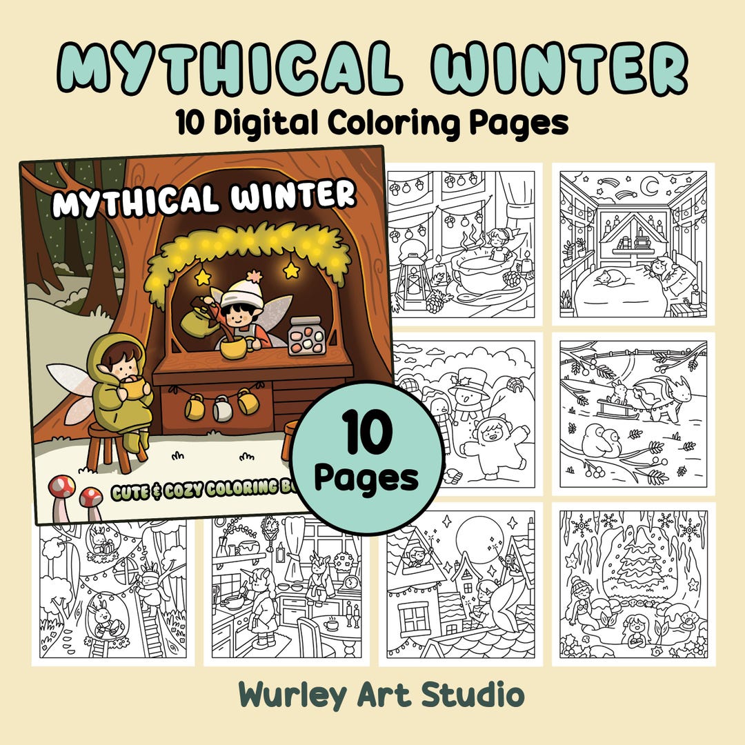 Mythical Winter - 10 Digital Coloring Pages by Wurley Art (PDF Download ...