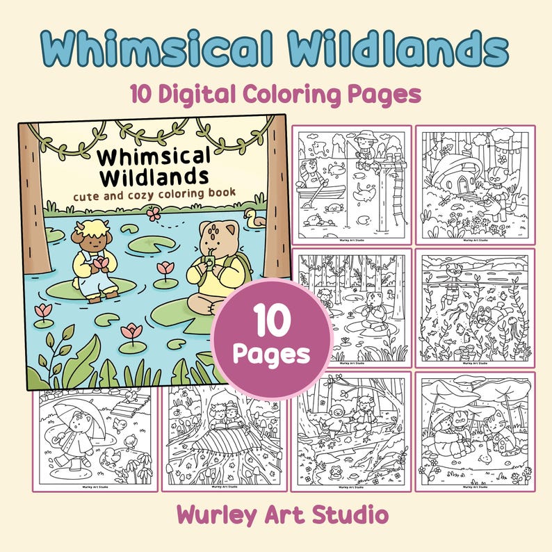 Whimsical Wildlands - 10 Digital Coloring Pages by Wurley Art (PDF ...