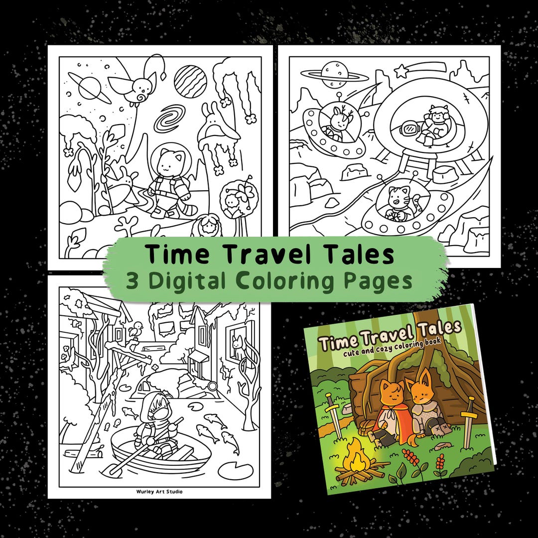 3 Digital Pages From 'time Travel Tales' Coloring Book (PDF Download ...