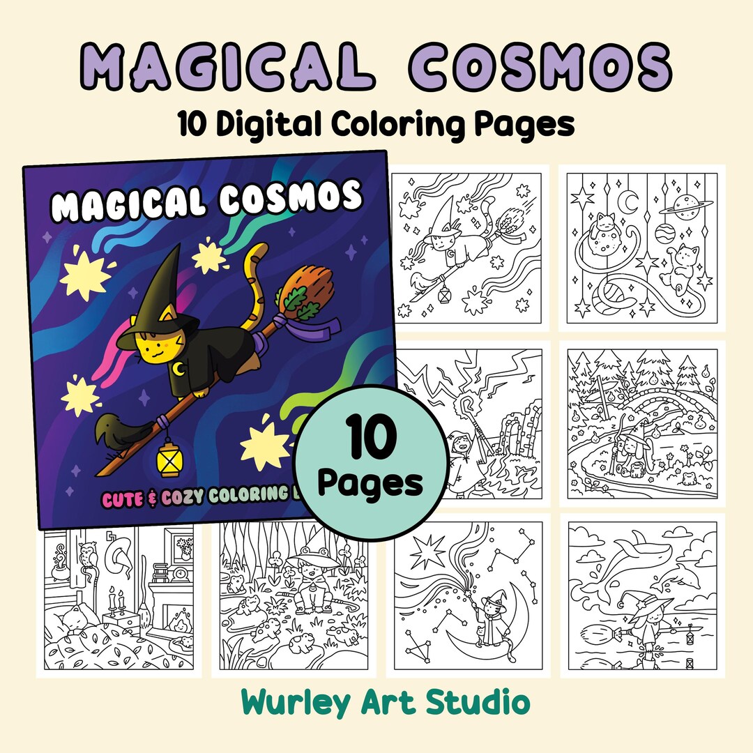 Magical Cosmos - 10 Digital Coloring Pages by Wurley Art (PDF Download ...