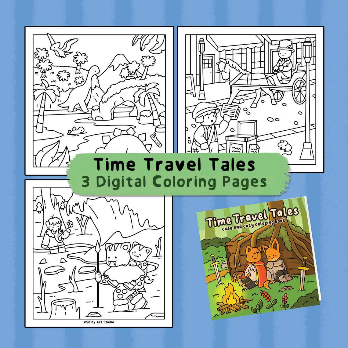 3 Digital Pages From 'time Travel Tales' Coloring Book (PDF Download ...