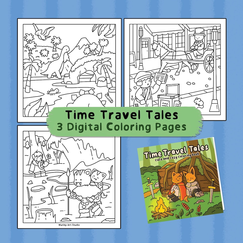 3 Digital Pages From 'time Travel Tales' Coloring Book (PDF Download ...
