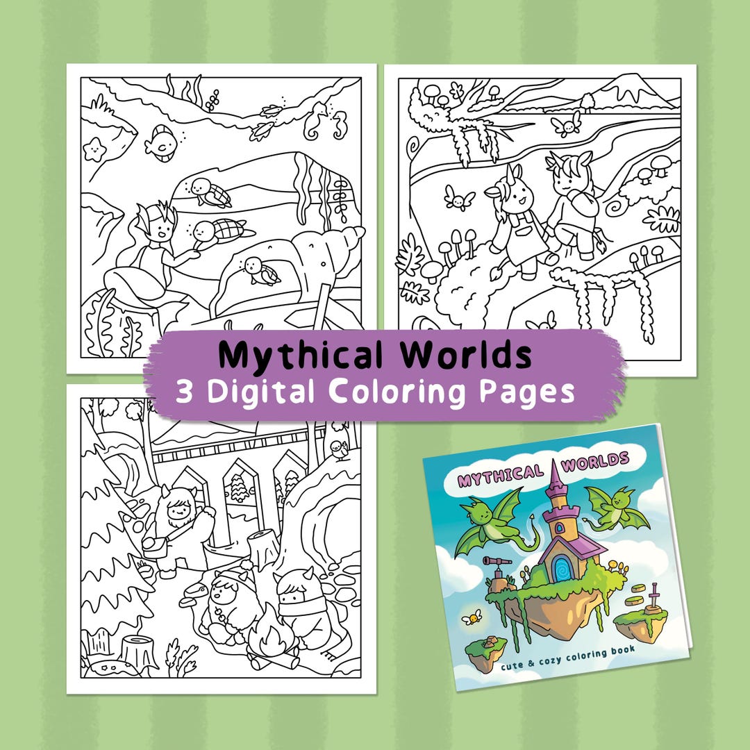 3 Digital Pages From 'mythical Worlds' Coloring Book (digital PDF ...