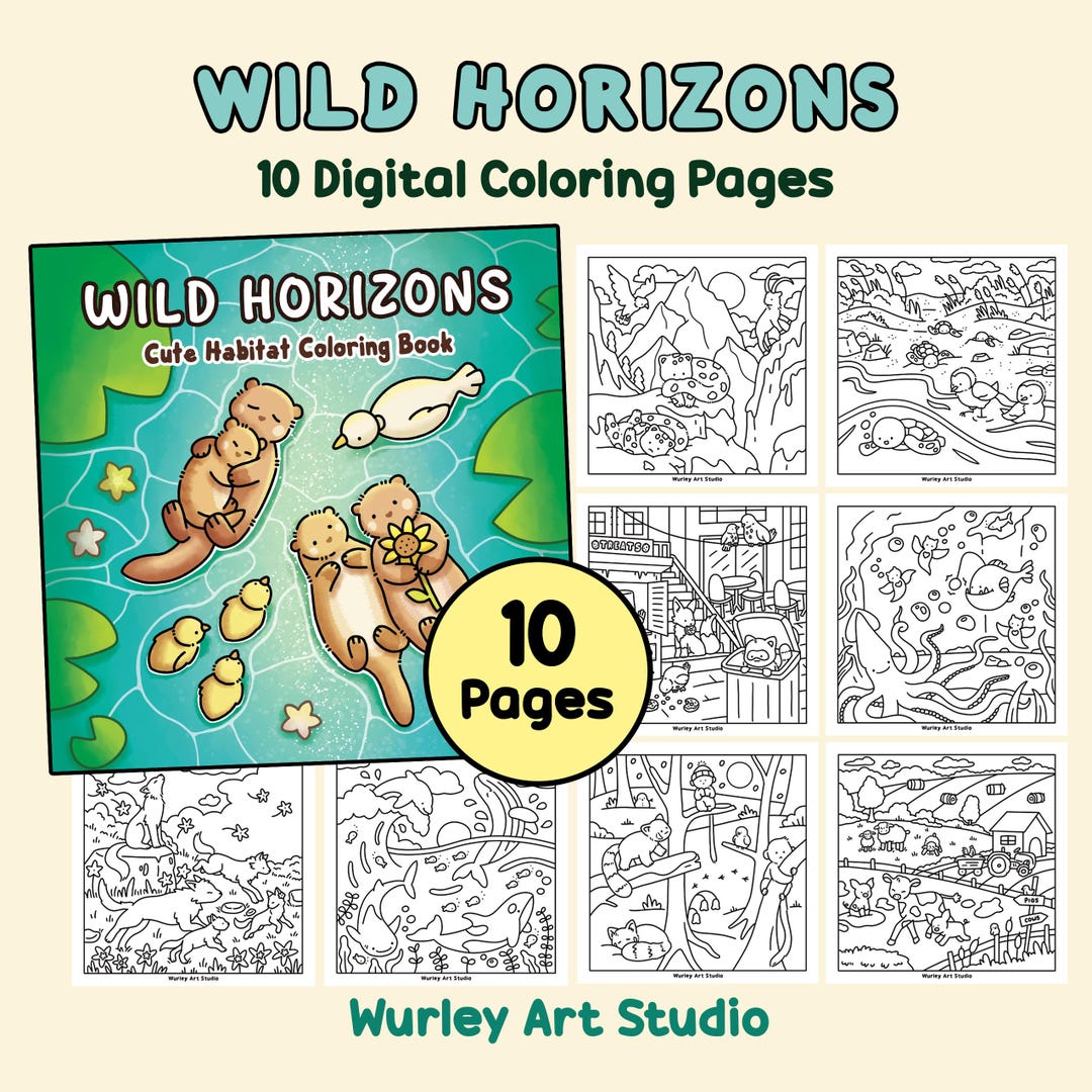 Wild Horizons - 10 Digital Coloring Pages by Wurley Art (PDF Download ...