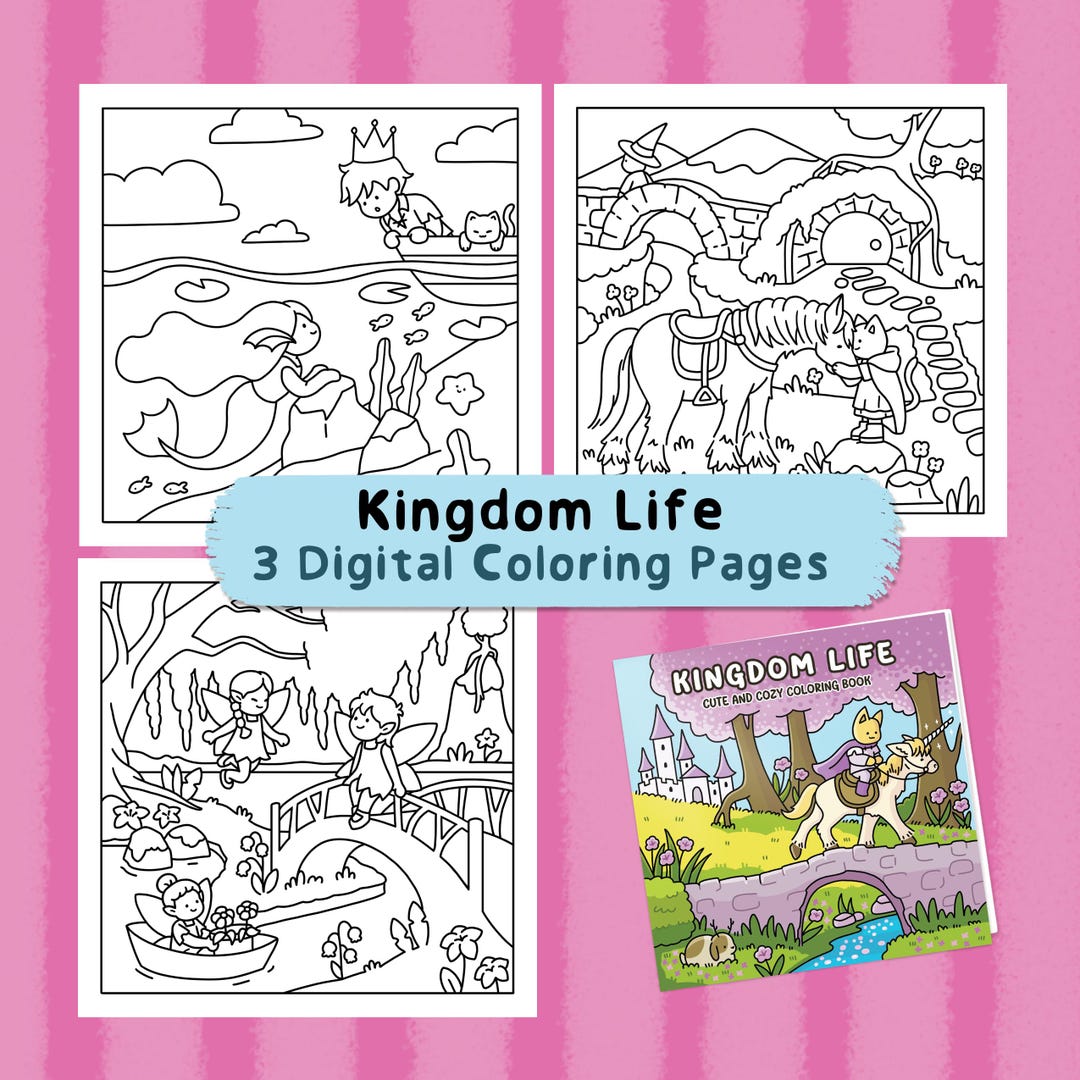 3 Kingdom Life Coloring Pages: Fairies, Mermaids, Knights (digital ...