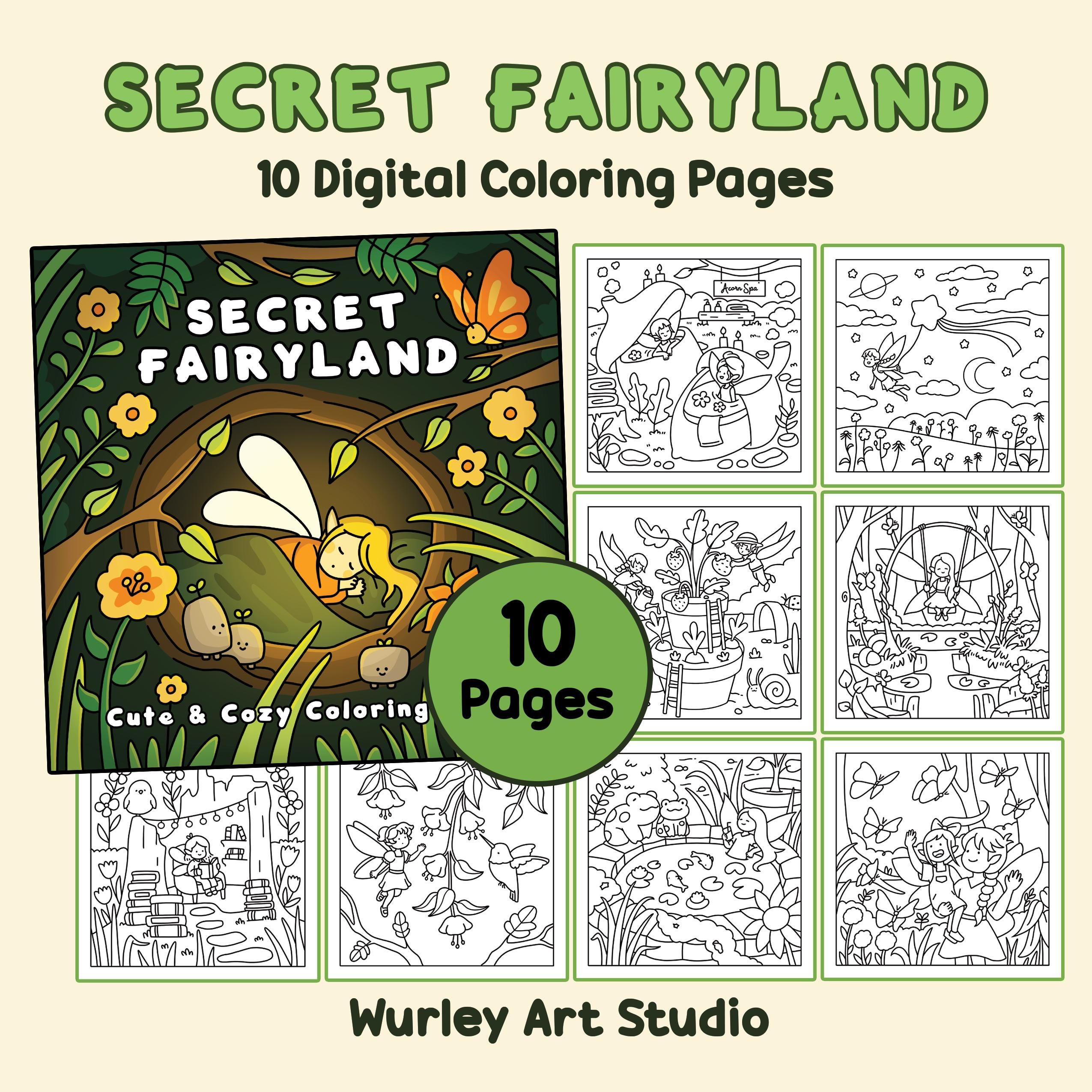 Secret Fairyland - 10 Digital Coloring Pages by Wurley Art (PDF ...