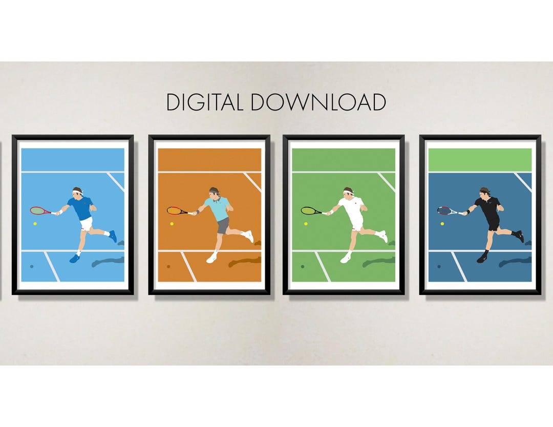 Roger Federer 4 Slams Illustration, Tennis Digital Art, Tennis Poster ...