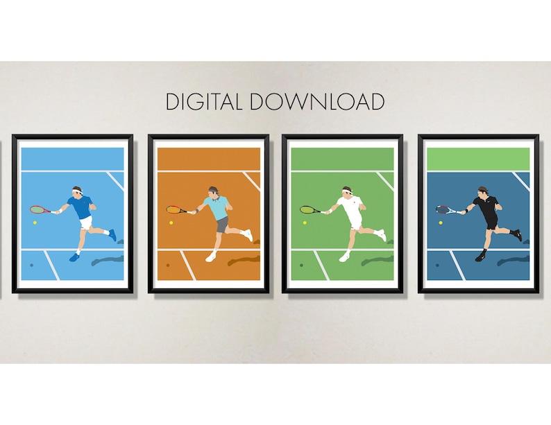 Roger Federer 4 Slams Illustration, Tennis Digital Art, Tennis Poster ...