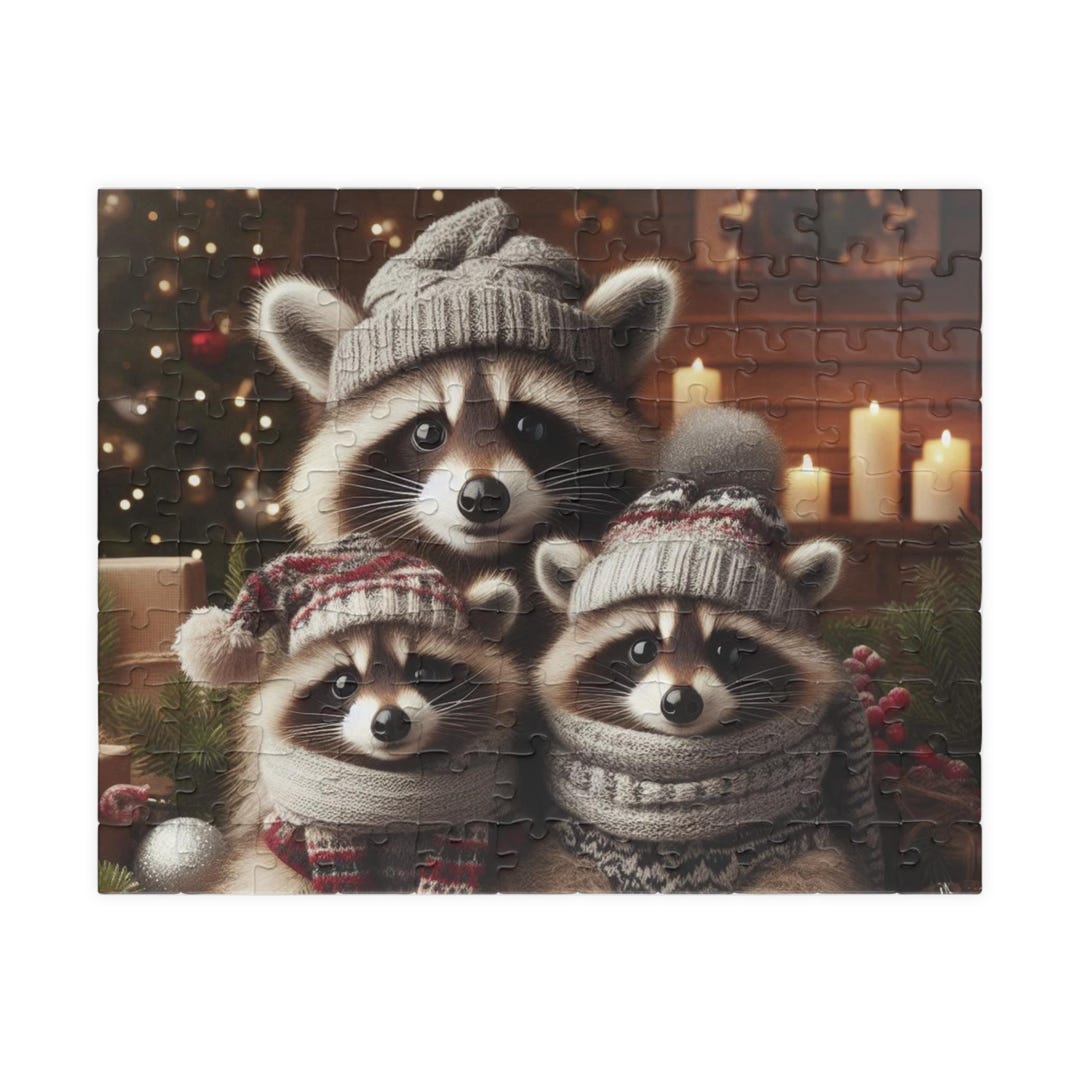 Puzzle Raccoon Family Christmas Gift Holiday Activity Set Family Fun ...