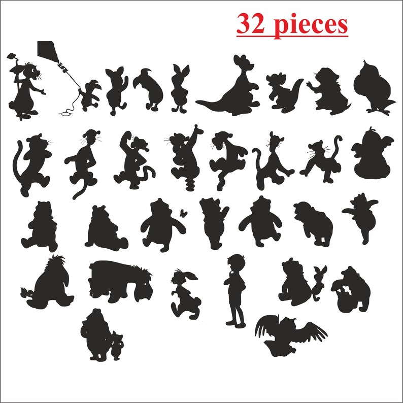 Winnie Silhouettes Svg Vector and 32 PNG Pieces - Etsy