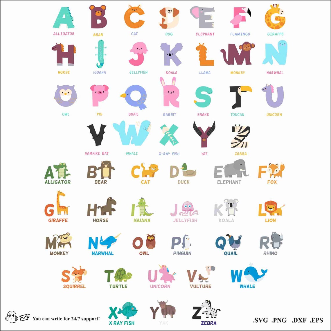 Animal Alphabet Names SVG Vector - Etsy