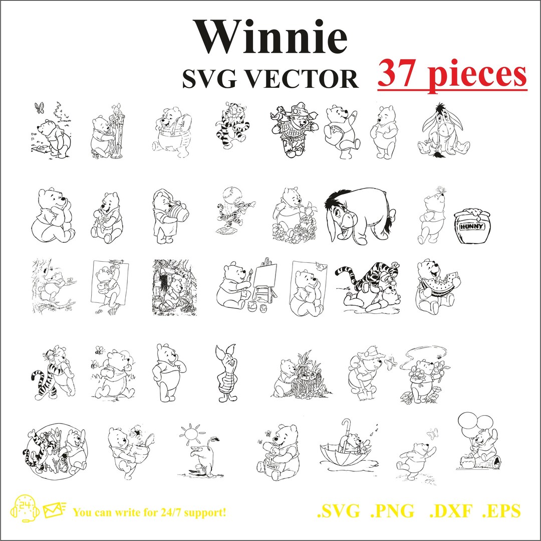 Winnie SVG Vector and 37 PNG Pieces - Etsy