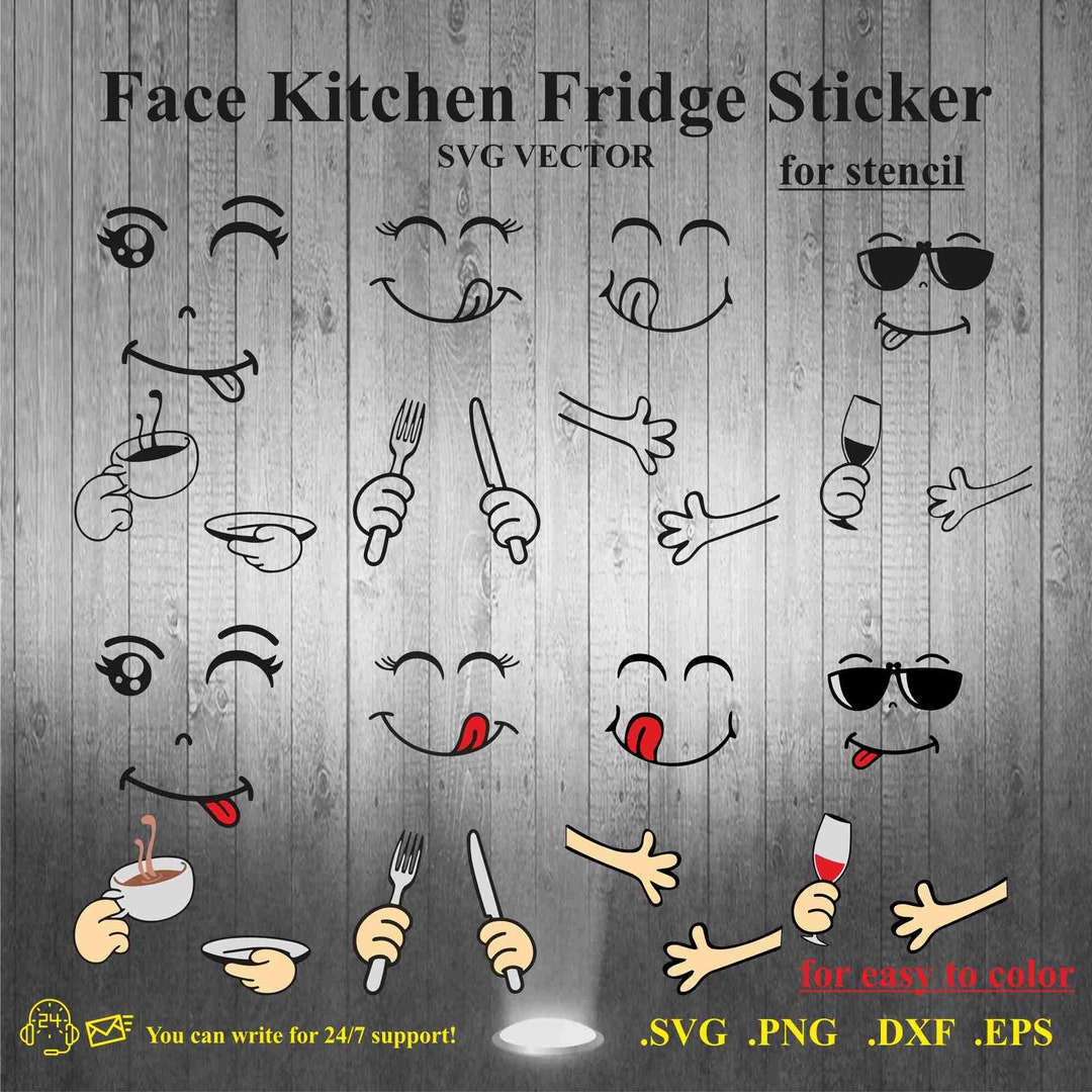 Face Kitchen Fridge Sticker SVG Vector - Etsy