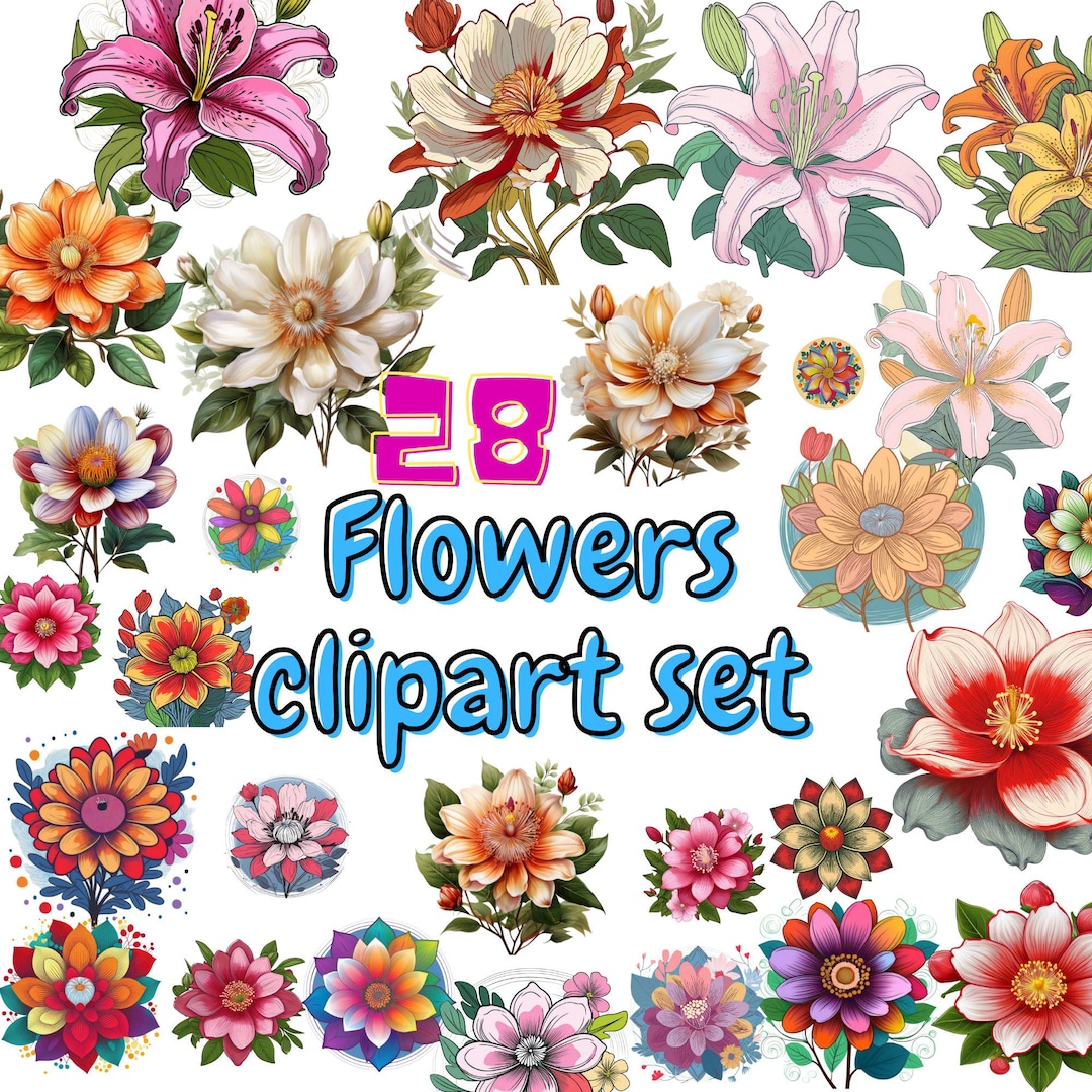 28 Flowers PNG, Flower Clipart Bundle, Watercolor Flowers Clipart ...