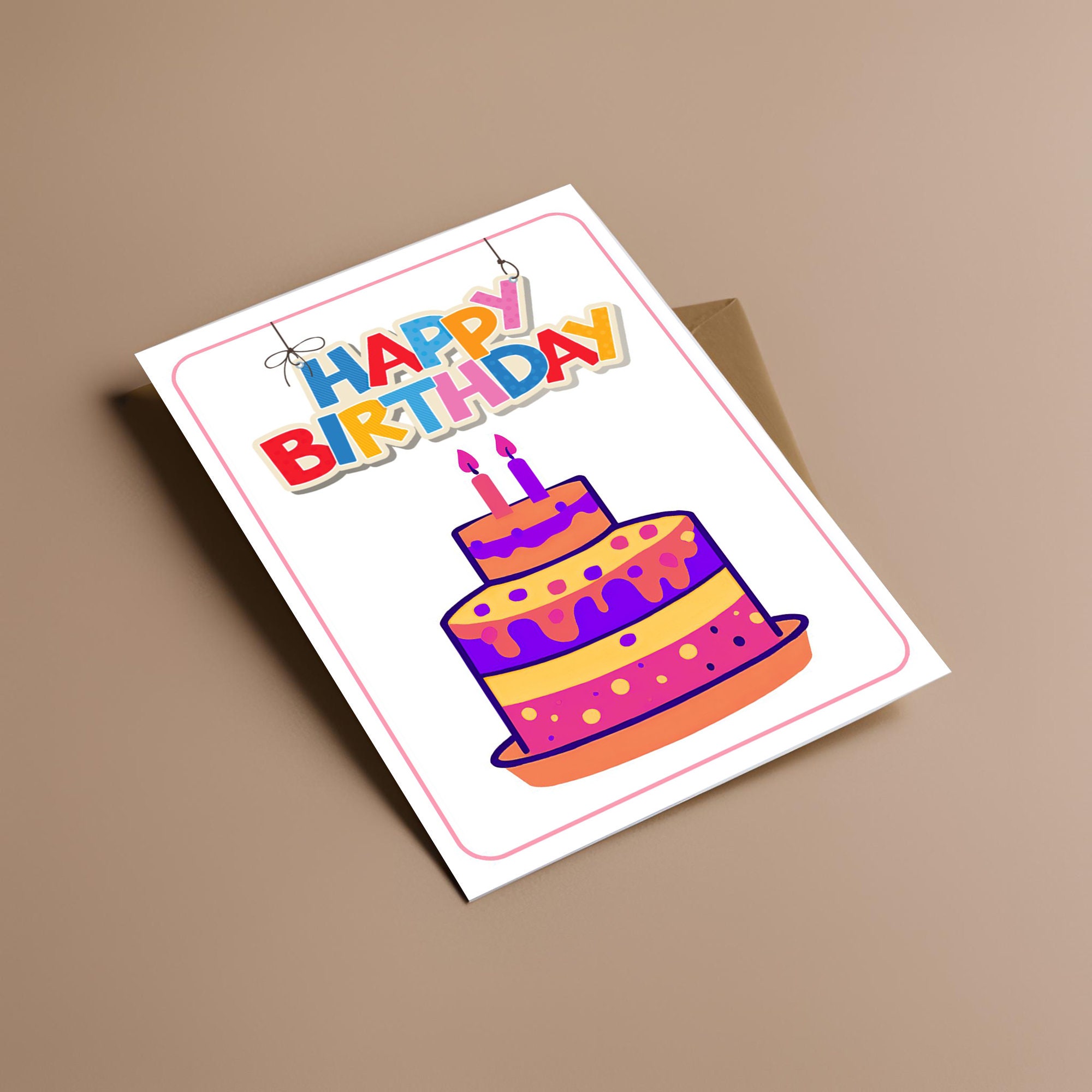 Printable Birthday Card , Cake and Letters, DIGITAL Download,wish a ...