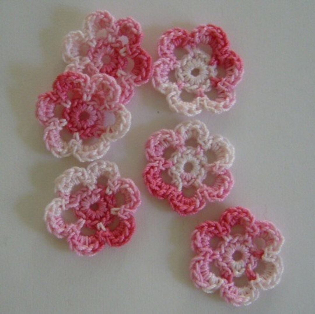 Mini Six Pink Crocheted Flowers - Shades of Pink - Cotton Flowers ...