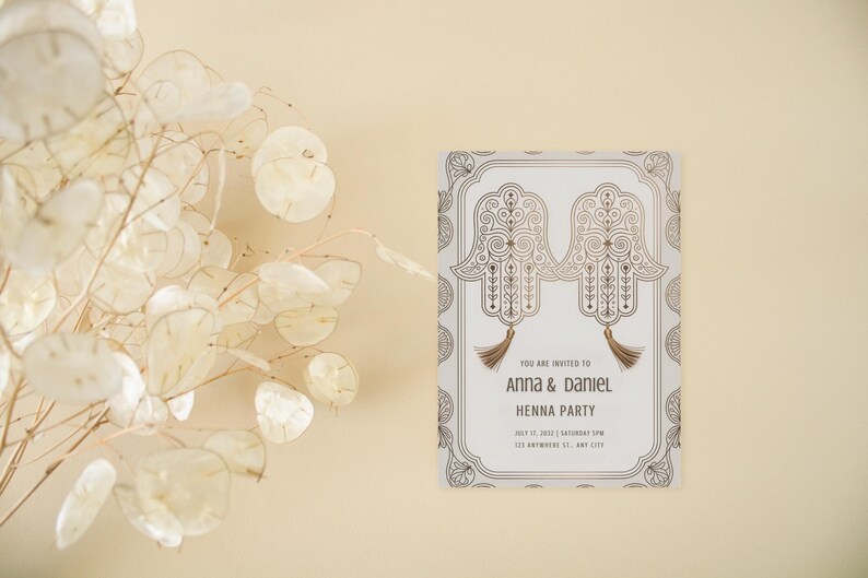 Elegant Henna Party Invitation – Hamsa Design | Editable Canva Template ...