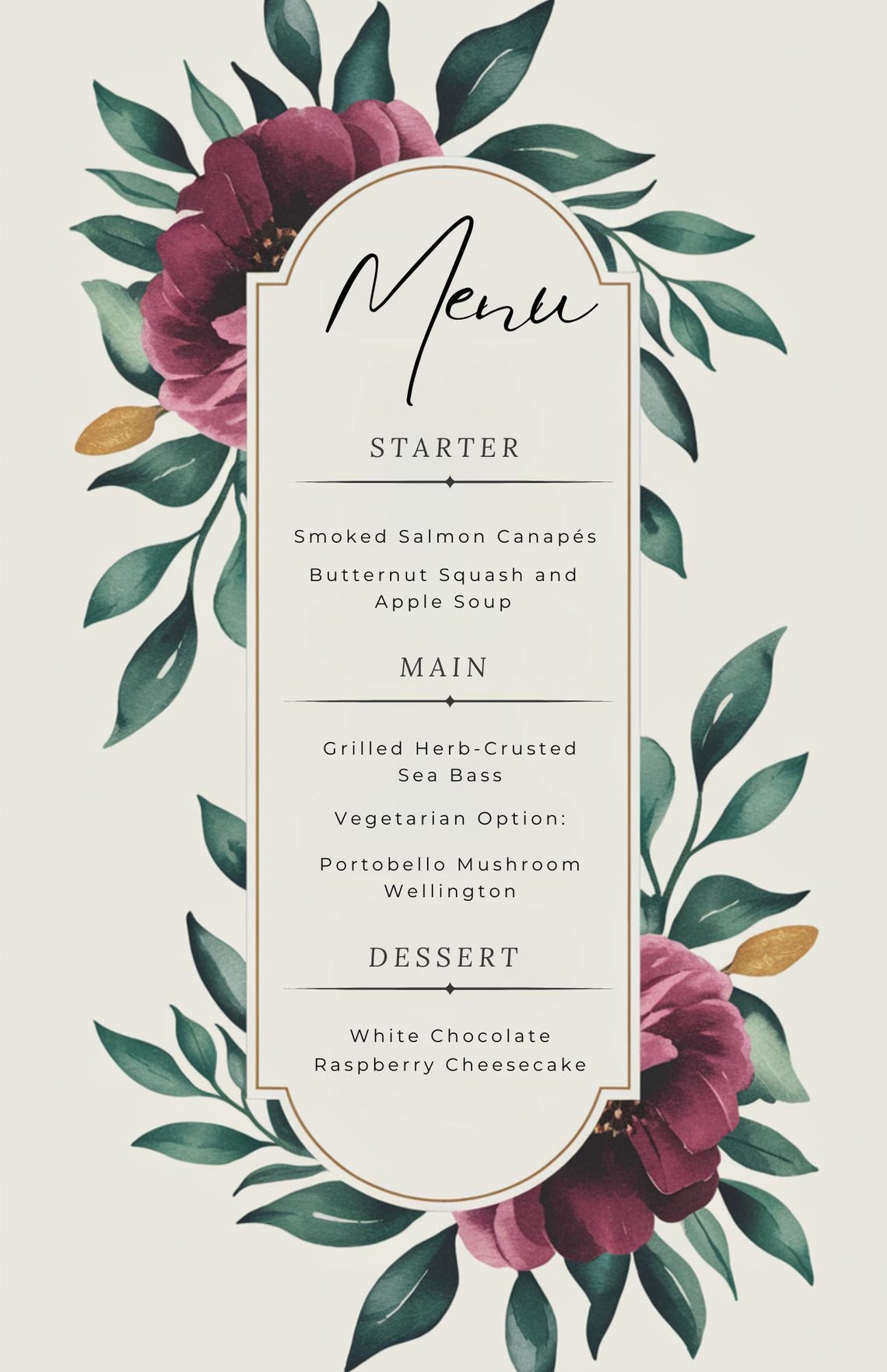 Elegant Wedding Menu Template - Etsy