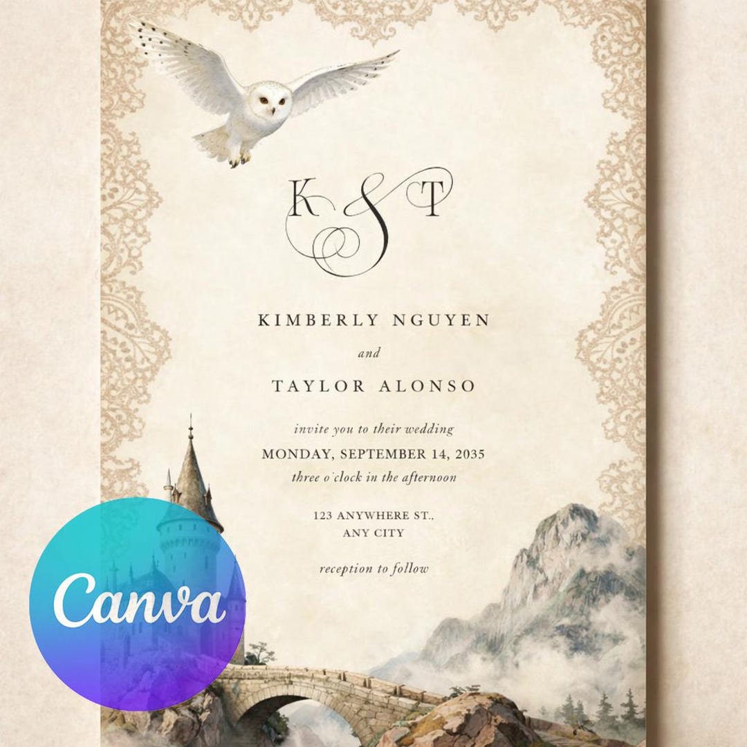 Fantasy Castle Wedding Invitation | Vintage Lace & Owl Design - Etsy