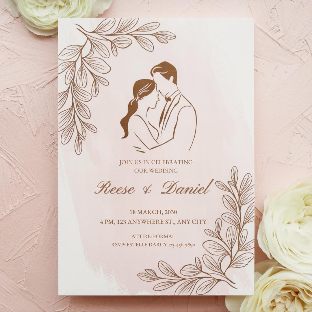 Elegant Couple Wedding Invitation Template, Editable Floral Script ...