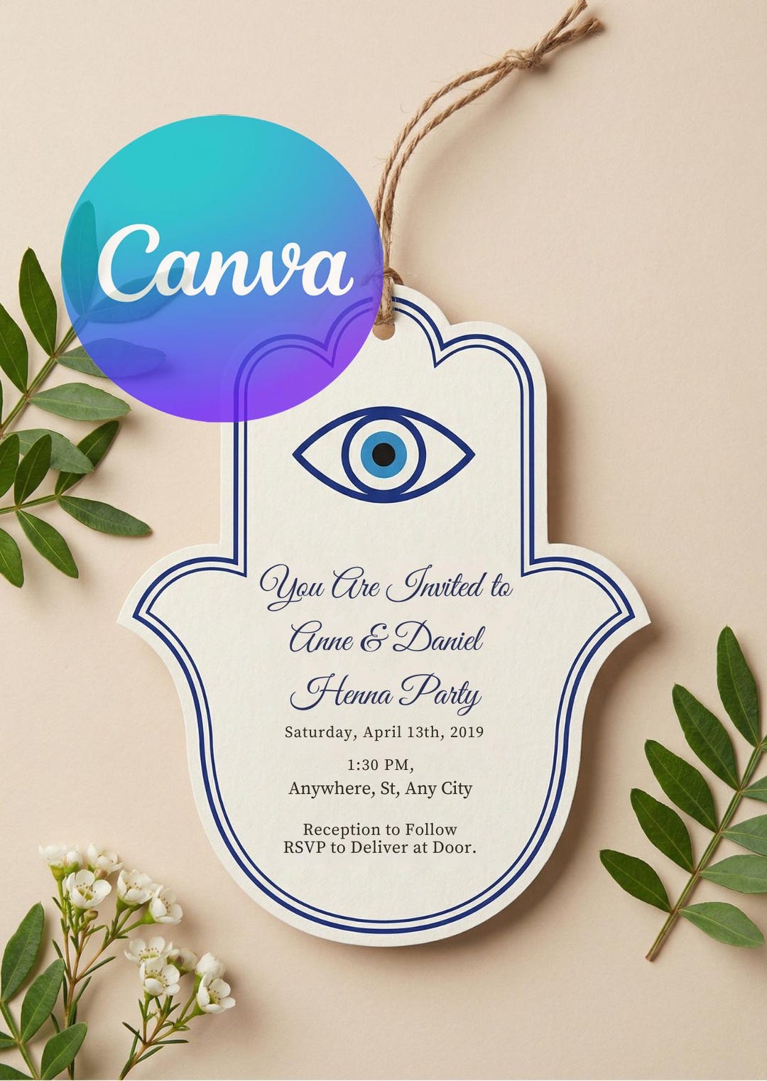 Henna Party Invitation | Hamsa & Evil Eye Digital Invite | Mehndi ...