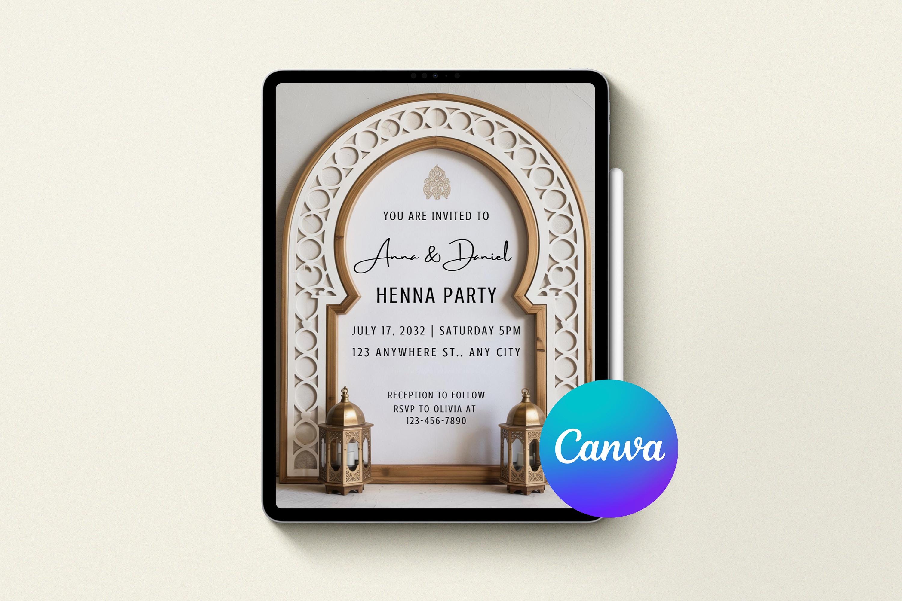 Elegant Henna Party Invitation Template | Digital Only | Canva Editable ...