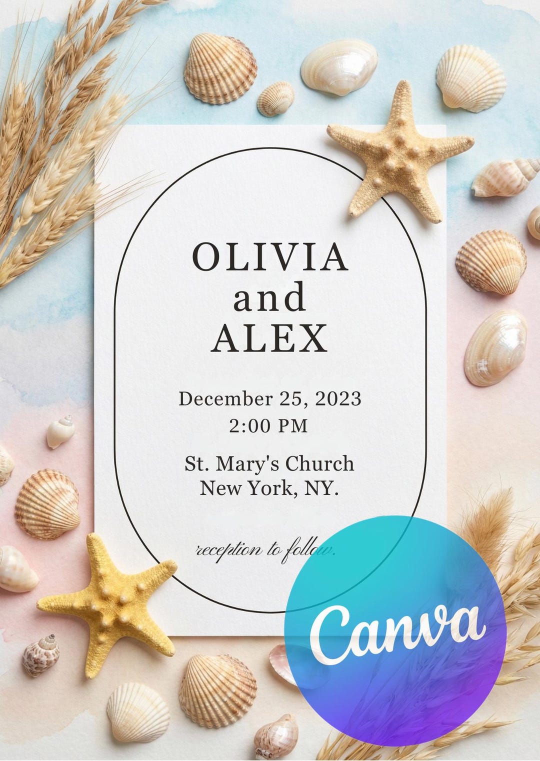 Wedding Invitation | Coastal Seashell Arch Design - Etsy