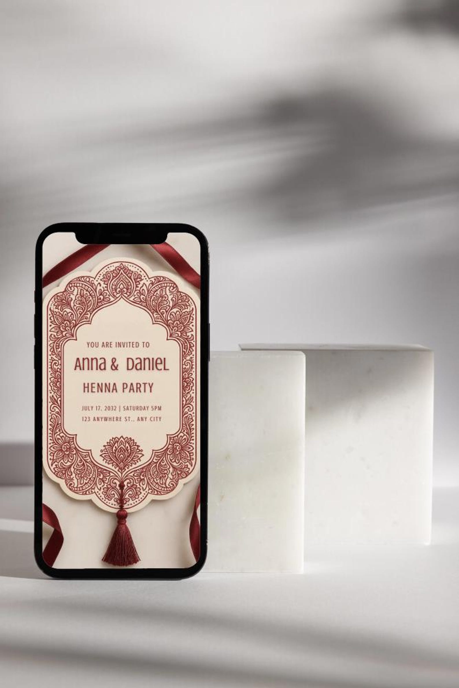 Elegant Red Henna Party Invitation Template - Etsy