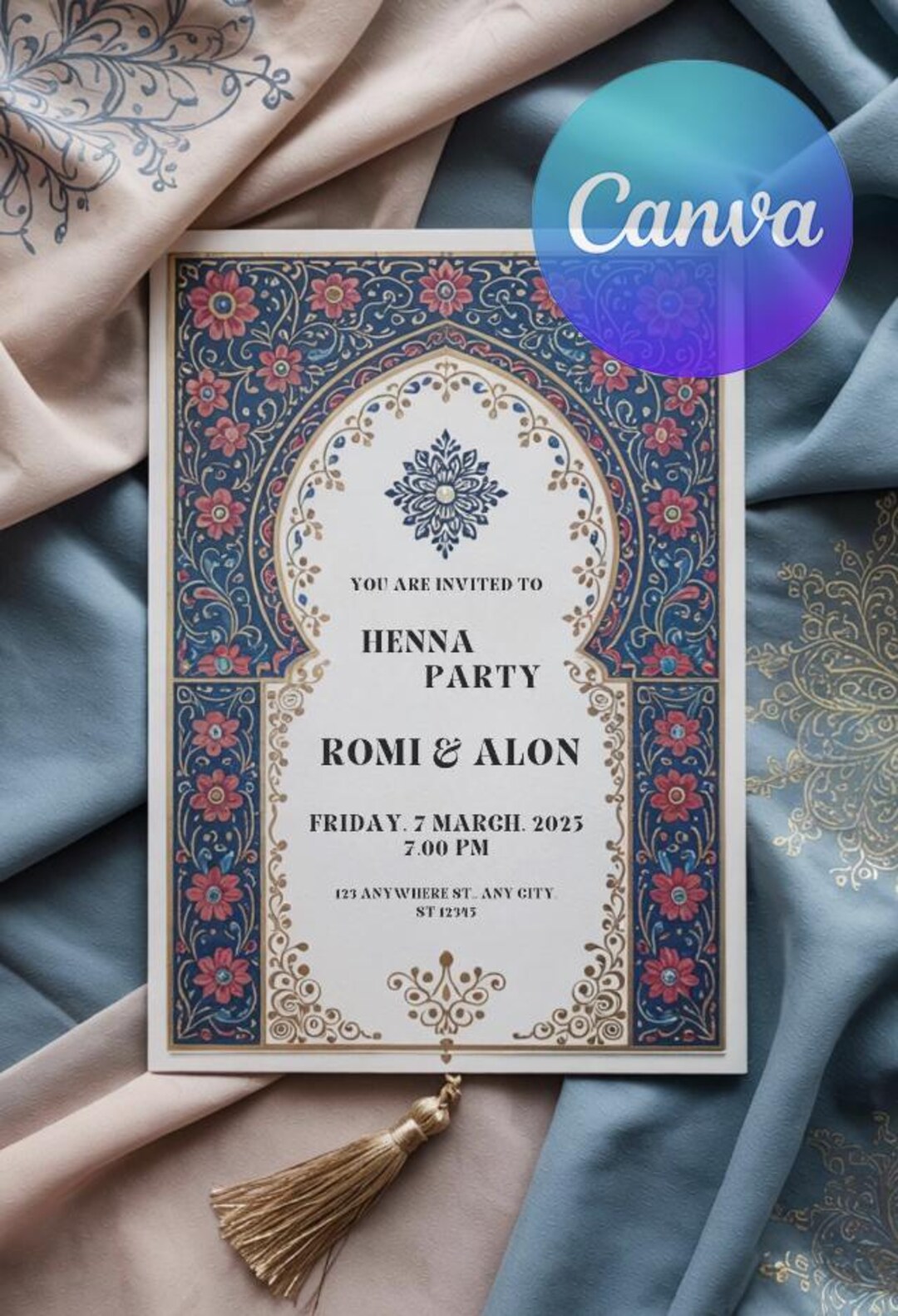 Henna Party Invitation | Traditional Digital Template | Canva Editable ...
