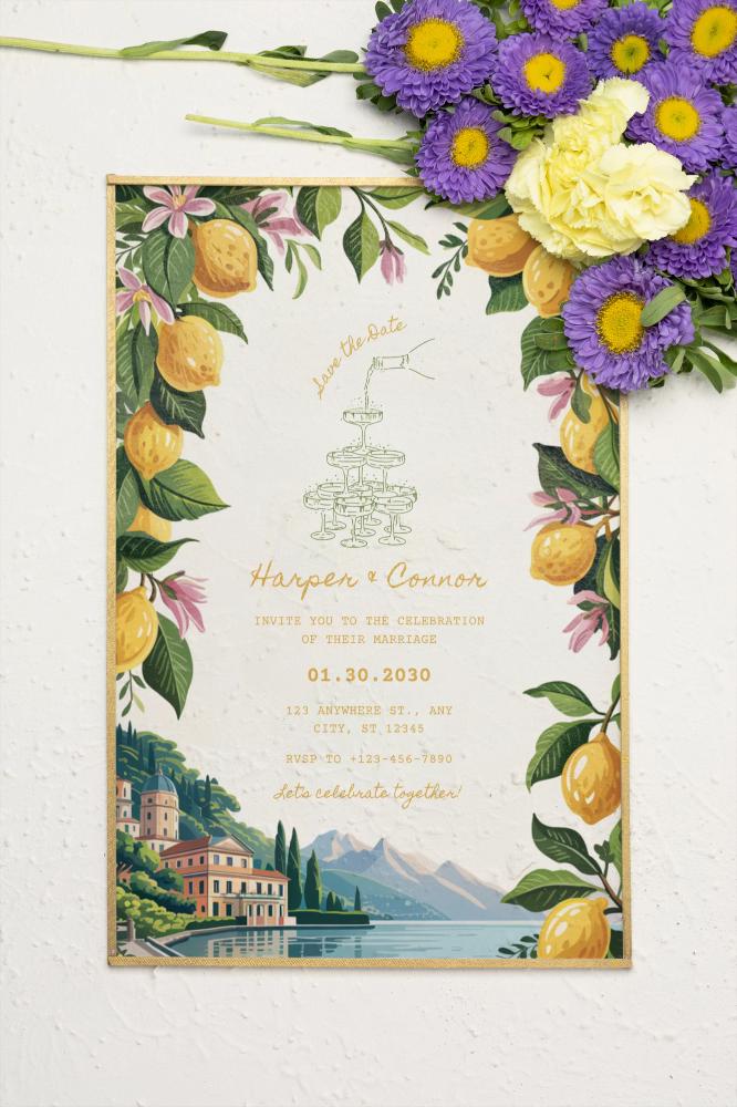 Save the Date Invitation Italian Lemon Theme – Customizable Citrus ...