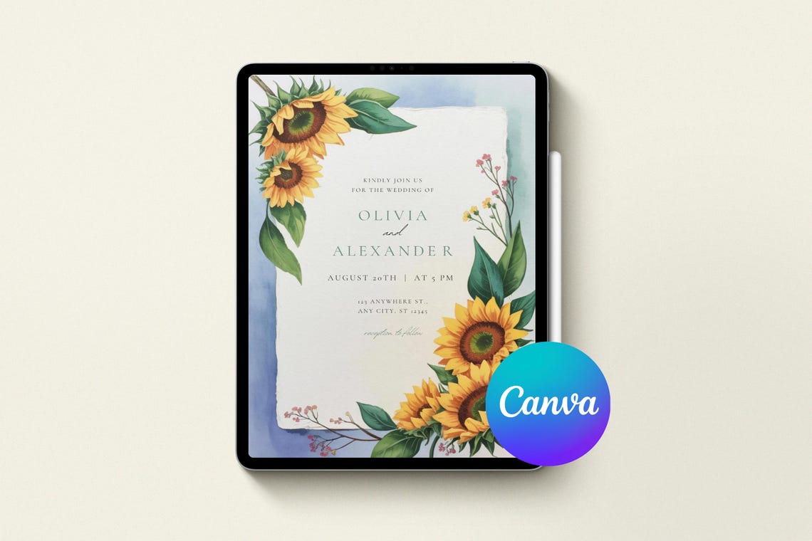 Rustic Sunflower Wedding Invitation | Watercolor Floral Template ...