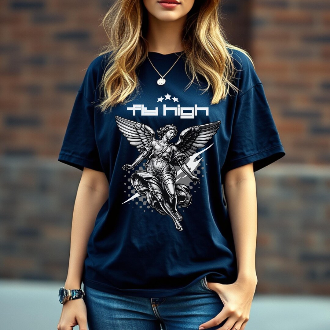 Fly High Angel With Wings Crewneck Unisex Graphic T-shirt, Angel ...