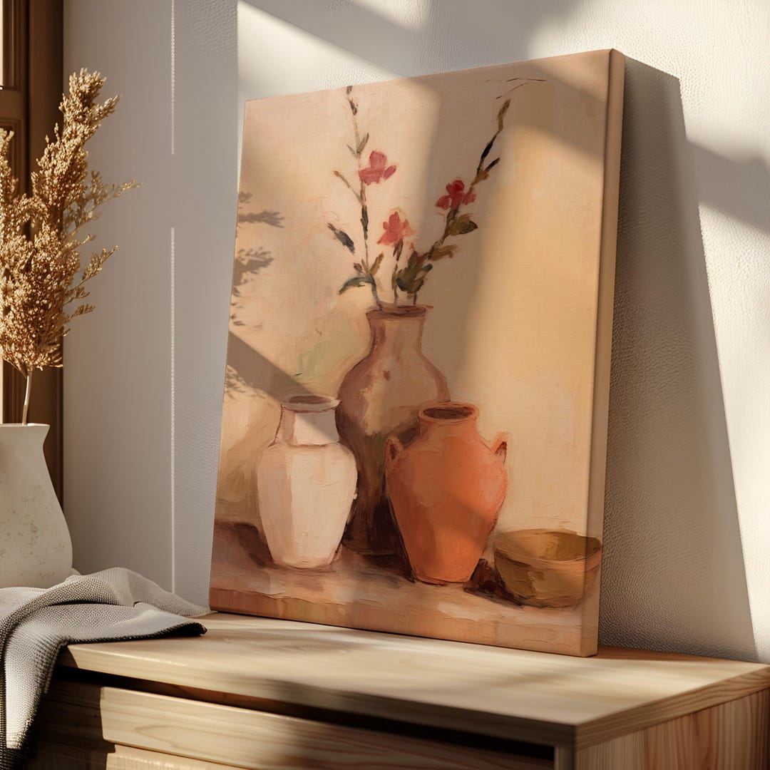 Rustic Vintage Flower Vases Canvas Wall Art, Farmhouse Home Decor, Boho ...