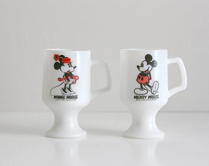 Vintage Mickey and Minnie Milk Glass Pedestal Mugs - Etsy