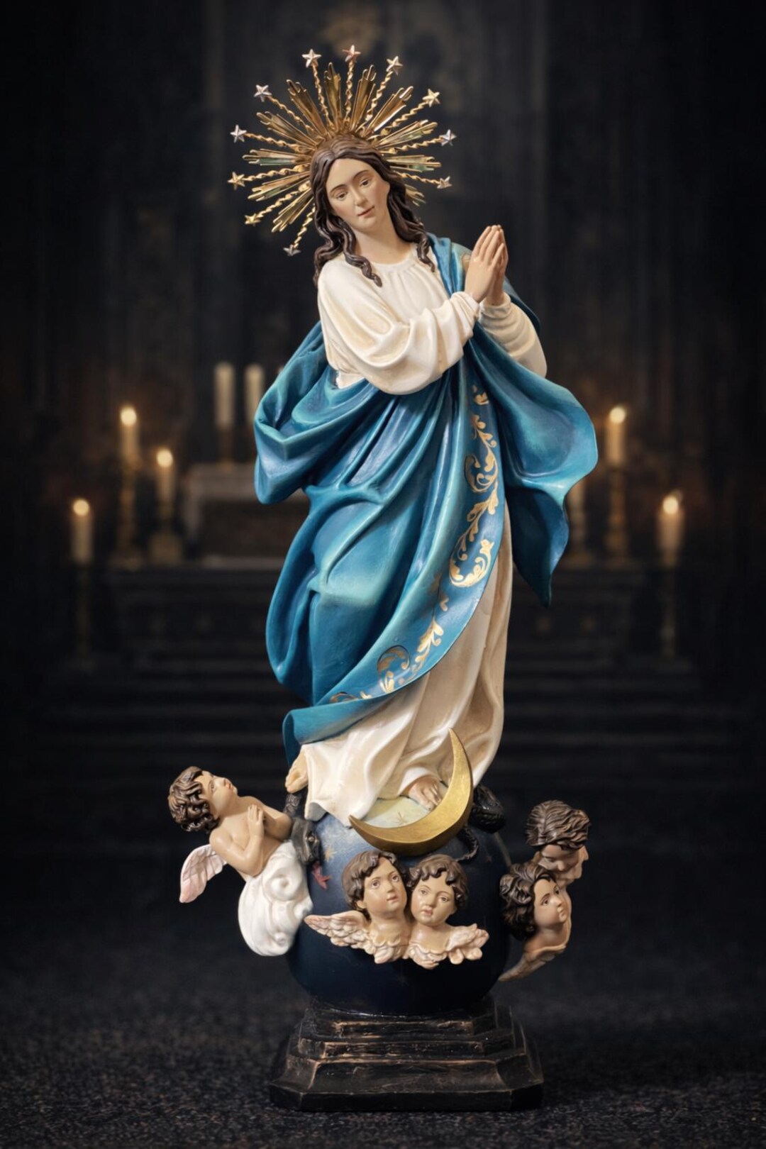 Virgin Mary Immaculate Conception Statue 35cm | Hand Painted Composite ...