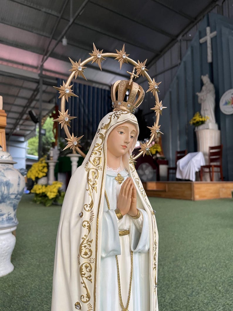 Virgin Mary Fatima Statue 60cm | Handcrafted Catholic Prayer & Home ...