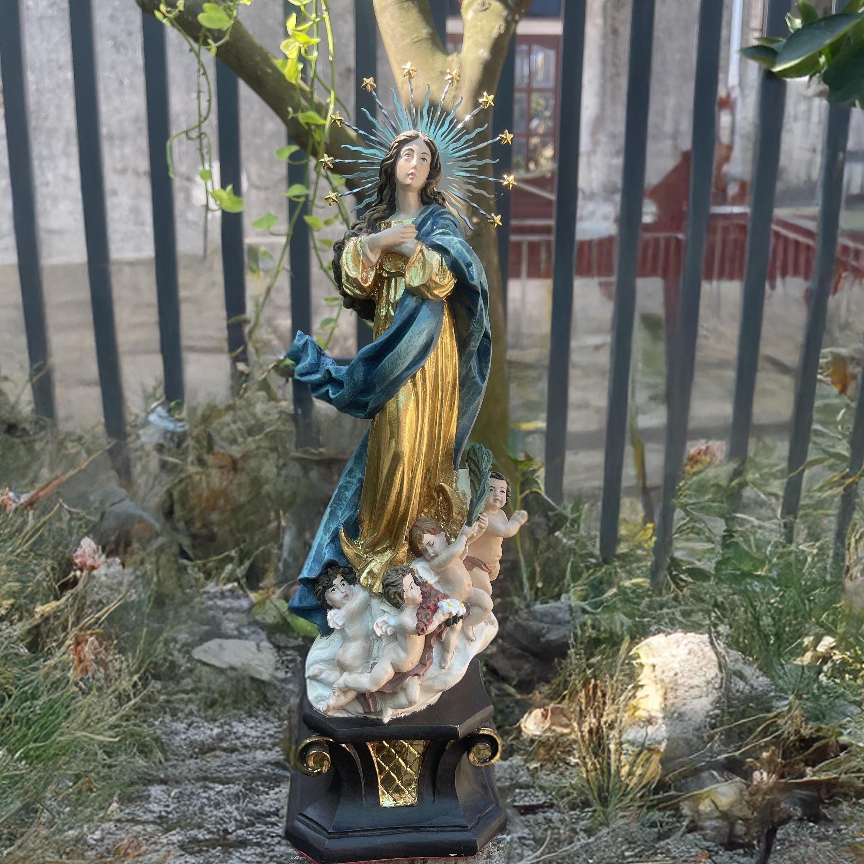 Immaculate Conception With Angels Statue 36 Cm | Hand-painted ...